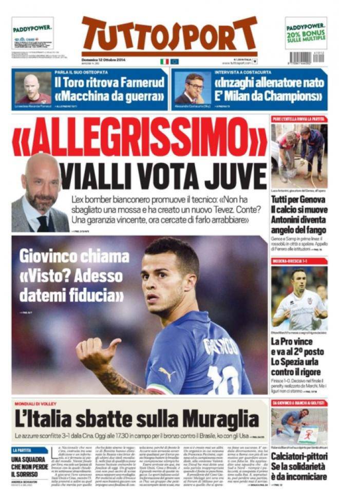 TuttoSport, la prima pagina del 13 ottobre