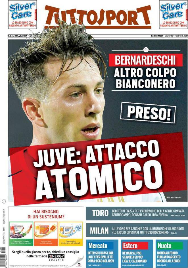 Tuttosport: prima pagina del 22 luglio 2017